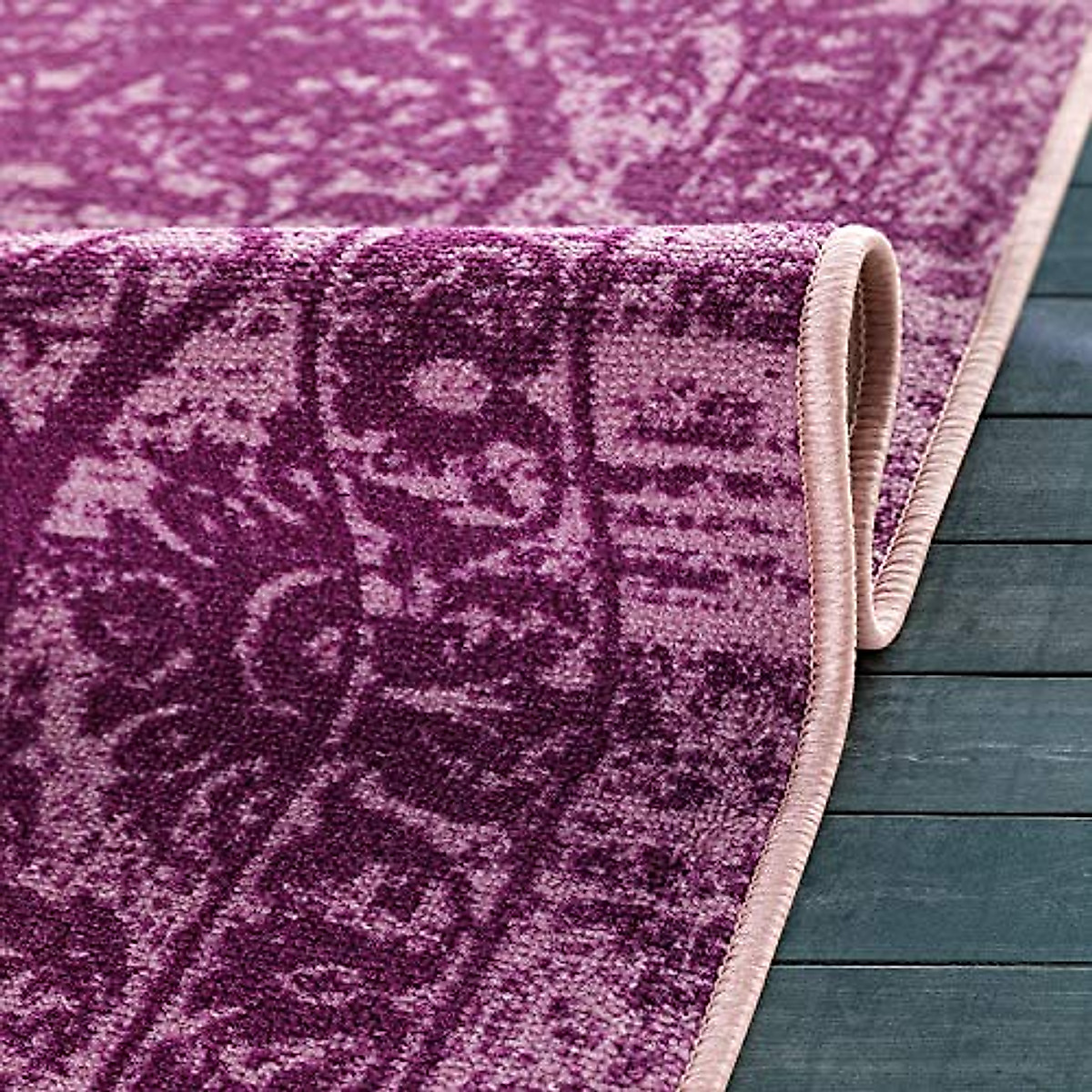 Antep Rugs Alfombras Non-Skid (Non-Slip) 8x10 Rubber Backing Floral Geometric Low Profile Pile Indoor Area Rugs (Purple, 8' x 10'3")