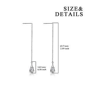 Threader Earrings Sterling Silver Teardrop Drop Pull Through Threader Earrings with Cubic Zirconia