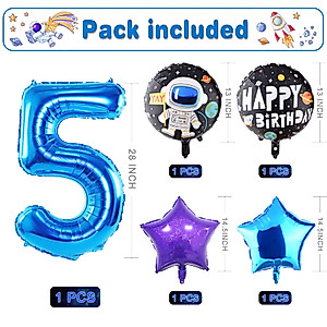Beyton 11 PCS Space theme Birthday Party Decoration Astronaut Foil Balloons For 5th Outer Space Birthday Party Supplies (Blue-5th)
