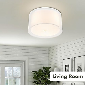 Hamilyeah Modern Drum Ceiling Light Fixture, 12inch Fabric Shade, Flush Mount 2 Bulb, Dimmable, Close to Ceiling, Bathroom Kitchen Bedroom Lighting