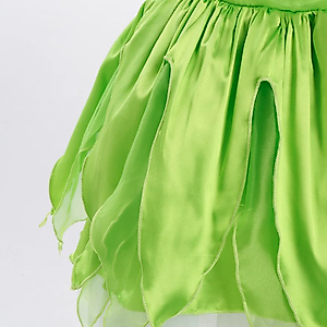 Green Fairy Princess Dresses for Girls Tinker Bell Halloween Costume Cosplay Dress Up with Wing & Accessories,3T(small size)