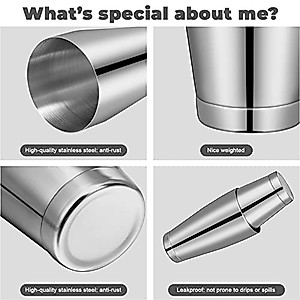 6 Pieces Cocktail Shakers Professional Bar Shaker Boston Shaker Set Stainless Steel Martini Shaker Drink Mixer Basic Tools Weighted Shake Metal Can Cocktail Shaker Set for Bartenders, 18 Oz, 28 Oz