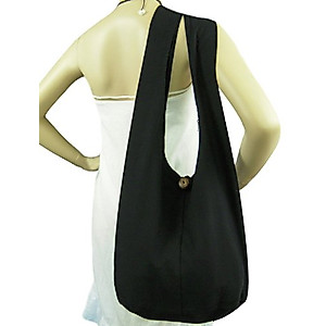 BenThai Products BTP! Thai Monk Buddha Cotton Sling Crossbody Messenger Bag Shlouder Purse Hippie Hobo Medium M2 (Black M2), Large