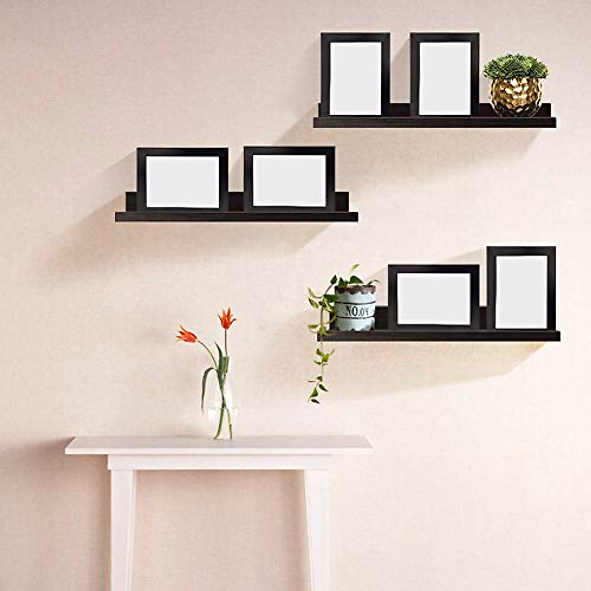 16 Inch Black Floating Shelves Set of 3, Picture Ledge Wall Mount Shelf for Bedroom, Living Room, Office, Kitchen