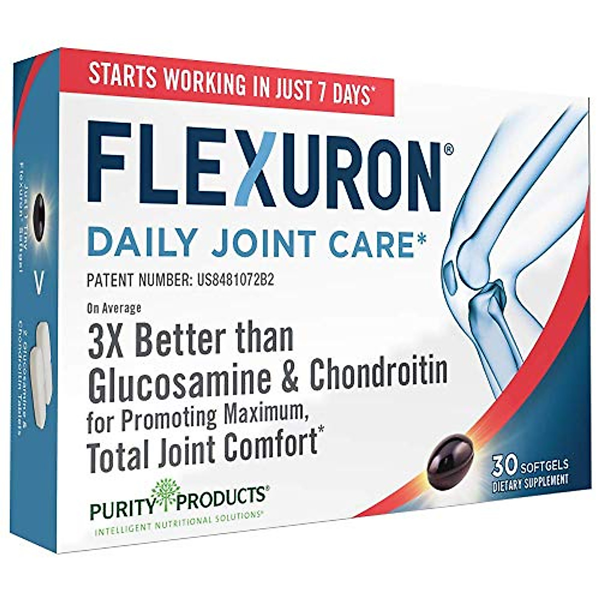 Purity Products Flexuron Joint Formula 3X Better Than Glucosamine and Chondroitin - Starts Working in just 7 Days - Krill Oil, Low Molecular Weight Hyaluronic Acid, Astaxanthin - 30 Count (1)