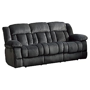 Pemberly Row Plush Double Reclining Sofa, Upholstered 3 Seater Fabric Recliner Couch for Home Living Room, Charcoal