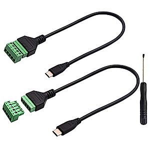 zdyCGTime Type C USB Screw Terminal Block Connector Cable 2.0 Type C USB Male Plug to 5 Pin Way Female Bolt Screw with Shield terminals Pluggable Type Adapter Connector Converter Cable（30CM2Pack Male