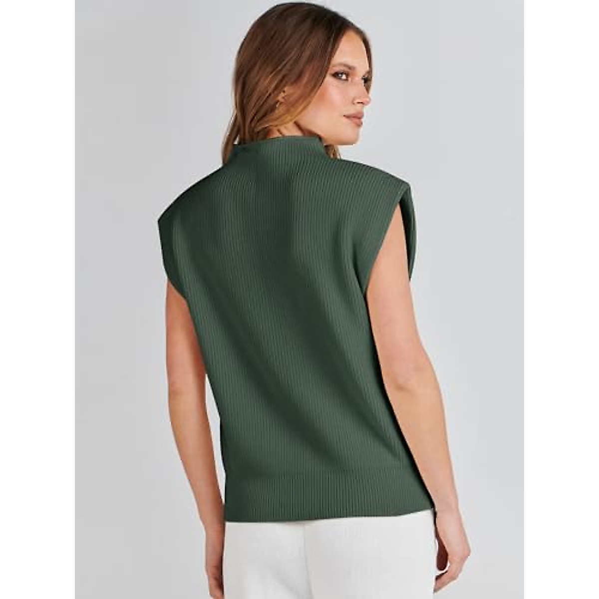 ANRABESS Women's Mock Neck Sleeveless Sweater Vest Casual Cap Sleeve Knit Pullover Tank Tops 2025 Spring Summer Clothes Green-S