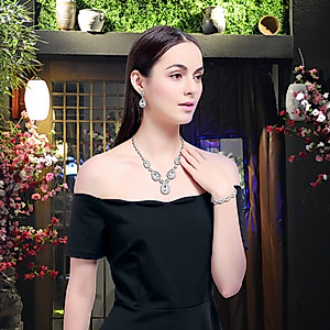 3 Pack Bridal Rhinestone Crystal Necklace Link Bracelet and Teardrop Dangle Earrings Jewelry Set Gifts fit with Wedding Dress Party