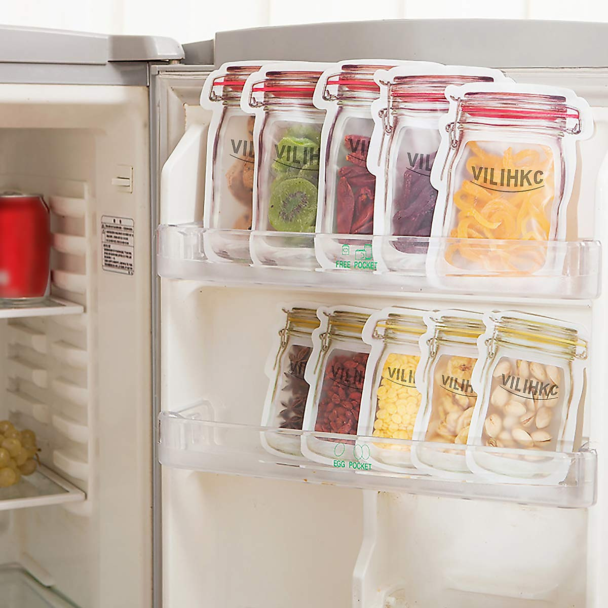 Vilihkc Reusable Storage Bags Mason bottle shape- 10 Pack Airtight Freezer Bags BPA FREE Lunch Bag for Food Travel Storage Home Organization