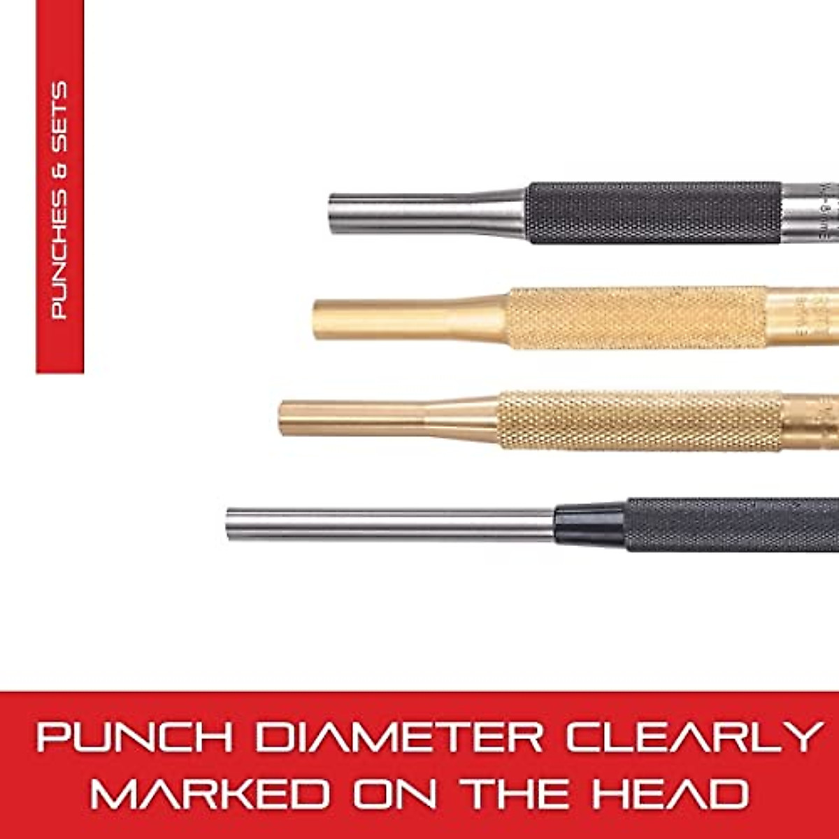 Starrett Drive Pin Punch with Knurled Grip for Driving Pins Into or Out of a Workpiece - Hardened and Tempered Steel, 4" Length, 3/32" Punch Diameter - 565B