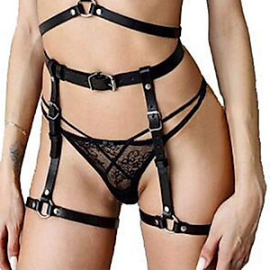Asooll Punk Leather Leg Body Chain Harness Thigh Garter Belts Waist Chain Belly Body Chain Fashion Party Nightclub Body Accessories Jewelry for Women and Girls (b179)
