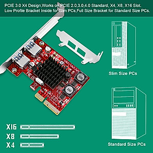 PCIE to 2 USB 3.1 GEN2 Type A 10Gbps Ports Expansion Card for Windows 7, 8.1, 10, 11 (32/64) and MAC OS 10.9,10.10,10.12,10.13,10.14,10.15 PCs, Built in Smart Power Control Technology (PCE-U312A)