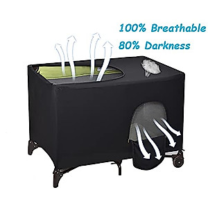 Crib Tent Cover Stretchy Blackout Tent for Pack N Play, Breathable Baby Netting Cover/Tent for Portable Playard to Sleeping or Play (Black)