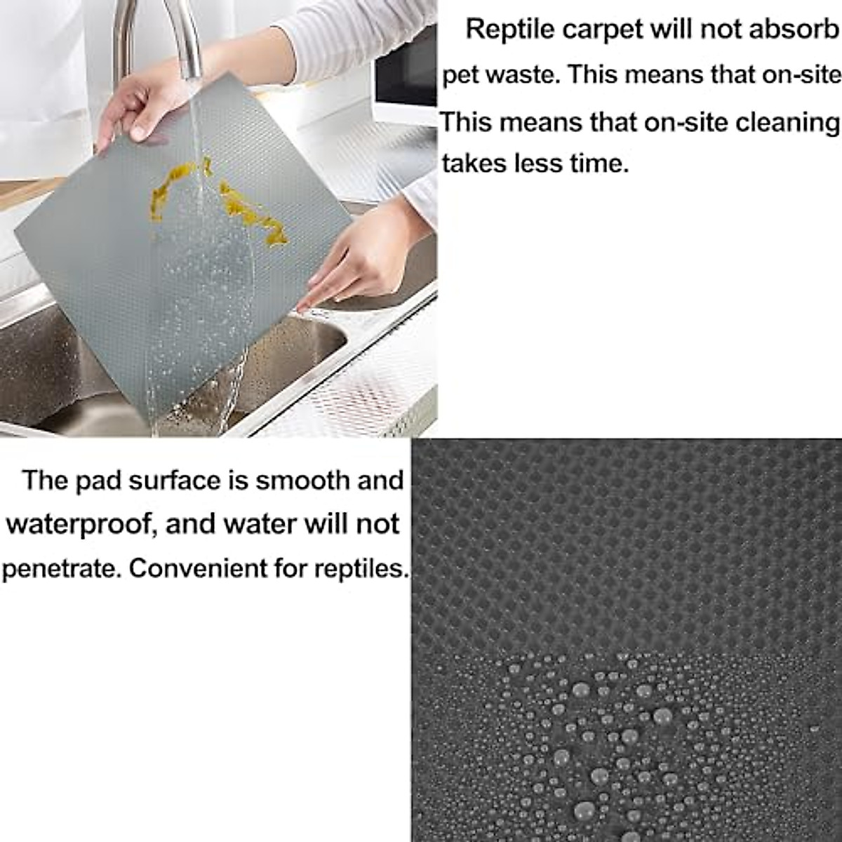 RUNANIA Bearded Dragon Tank Accessories, Reptile Carpet Terrarium Bedding Substrate Liner Reptile Cage Mat for Lizard Tortoise Leopard Gecko Snake (Grey)