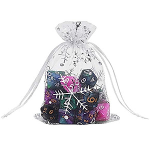 HRX Package 100pcs Snowflake Organza Gift Bags Christmas 3.5 x 4.7 inch, Small White Mesh Jewelry Pouches Little Drawstring Candy Bags
