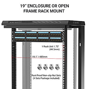 AMPCOM Industrial Series CAT6 24 Ports Patch Panel, Rack Mount - 1U, 19 inch, RJ45 Ethernet 568A 568B, 50u Gold Plated, with Rear Cable Management Bar