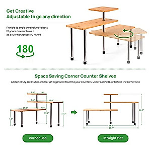 Ollieroo 3 Tier Corner Shelf Bamboo Countertop Organizer Bookshelf Display Shelves Space Saving Rack for Living Room, Kitchen, Office