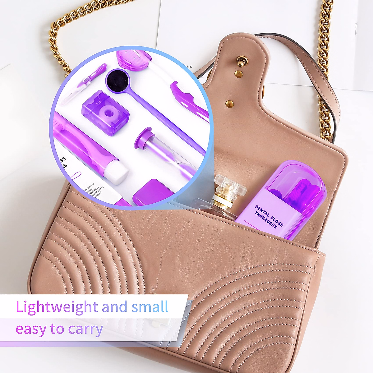 Annhua Braces Kit Cleaning Tools Boxed 8 Pack for Orthodontic, Portable Travel Dental Pick Tool Set for Braces, Interdental Brush, Ortho Wax, Floss, Oral Mirror Included - Purple