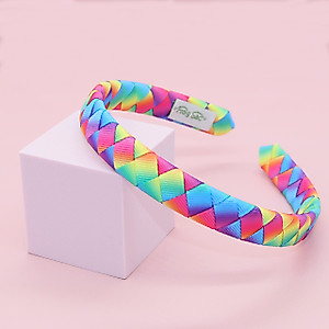 FROG SAC Rainbow Headband for Girls, Tie Dye Headbands for Kids, Cute Hard Head Band for Little Girl Hair Accessories, Unicorn Fashion Braided Hair Band, Basketweave Hand Braid Headband