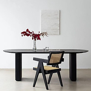 CraftThink Dining Table, Modern Oval Table with Wood Finish Black Wooden Dinner Table for Living Dining Room Home Family, Furniture 63" L x 27.5" W x 29.5" H Without Chairs