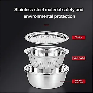 Germany Multifunctional Stainless Steel Basin - 2024 New Colander Strainer Set, Salad Spinner Fruit Vegetable Rice Washing Strainer Basket Bowl, Rice Rinser Food Graters with Container (DI-9.45in)