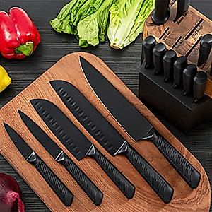 Knife Set,18 Pieces Kitchen Knife Set with Wooden Block,High Carbon German Stainless Steel Knife Block Set,Ultra Sharp, Full-Tang Design with Black Coating