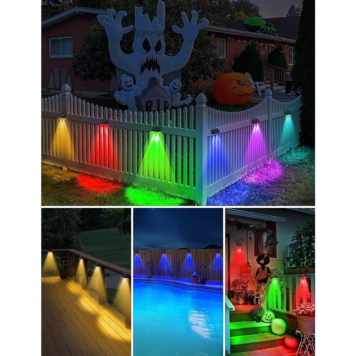 Roopure Solar Motion Lights Outdoor 2 Pack + 4 Pack Solar Paito Lights Colorful for Yard Post Wall Step Stair