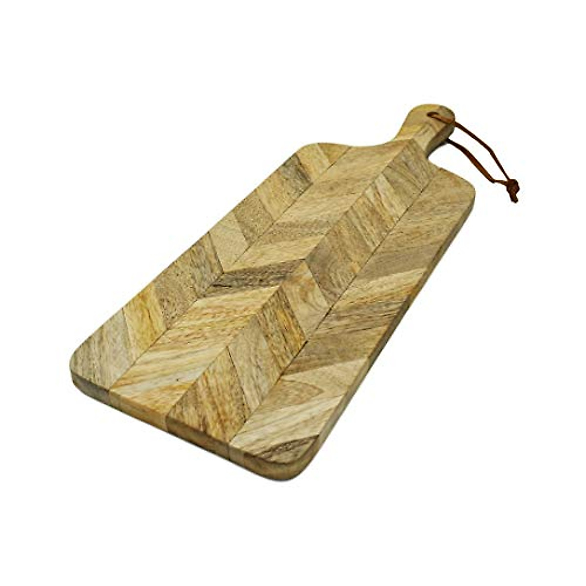 Mango Wood Mosaic Cutting Board Small With Leather Loop | Rustic Modern Design Serving Platter by Alchemade