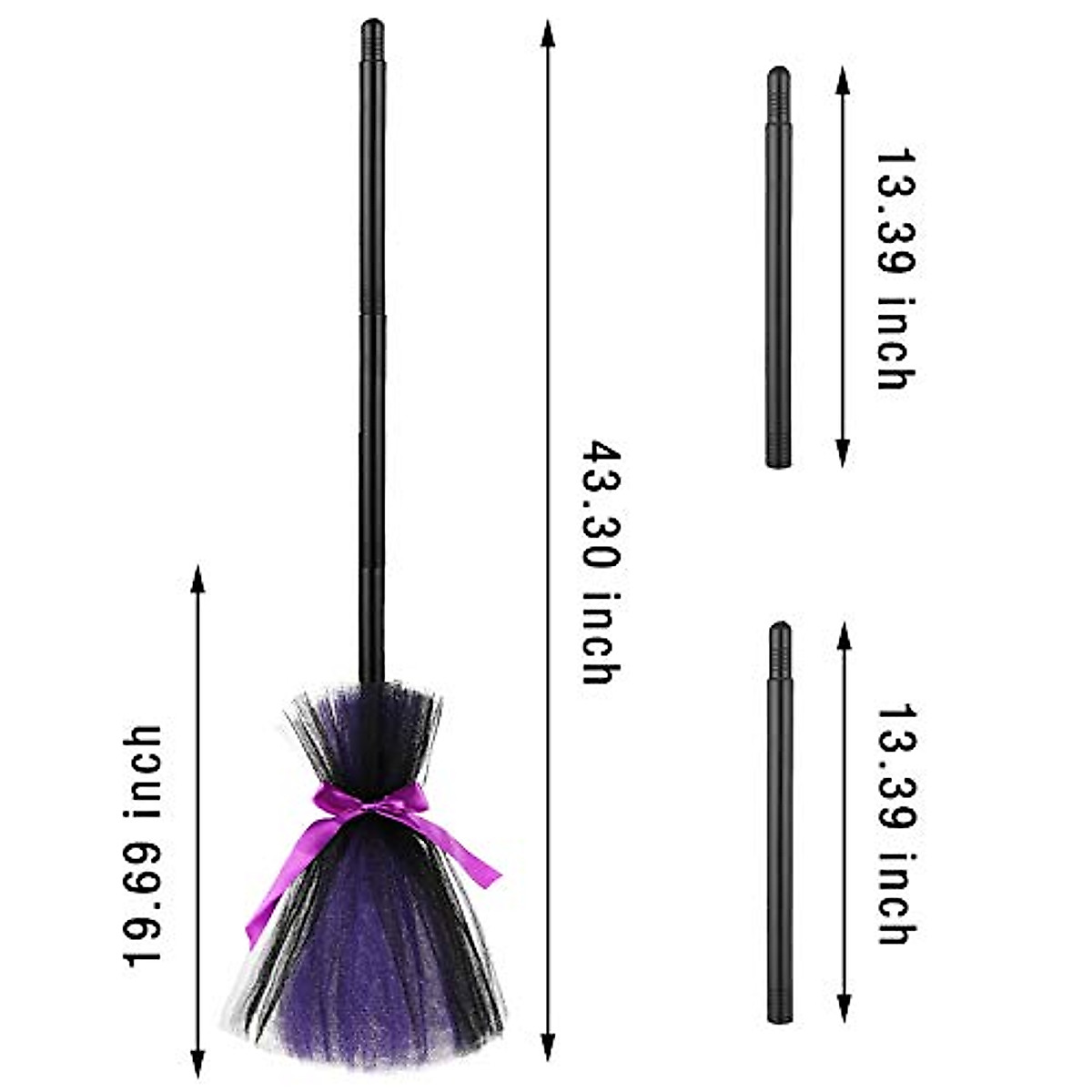 2 Pieces Halloween Witch Broom Kids Cosplay Broom Prop Plastic Broom Props for Halloween Party Costume Accessories, Orange and Purple