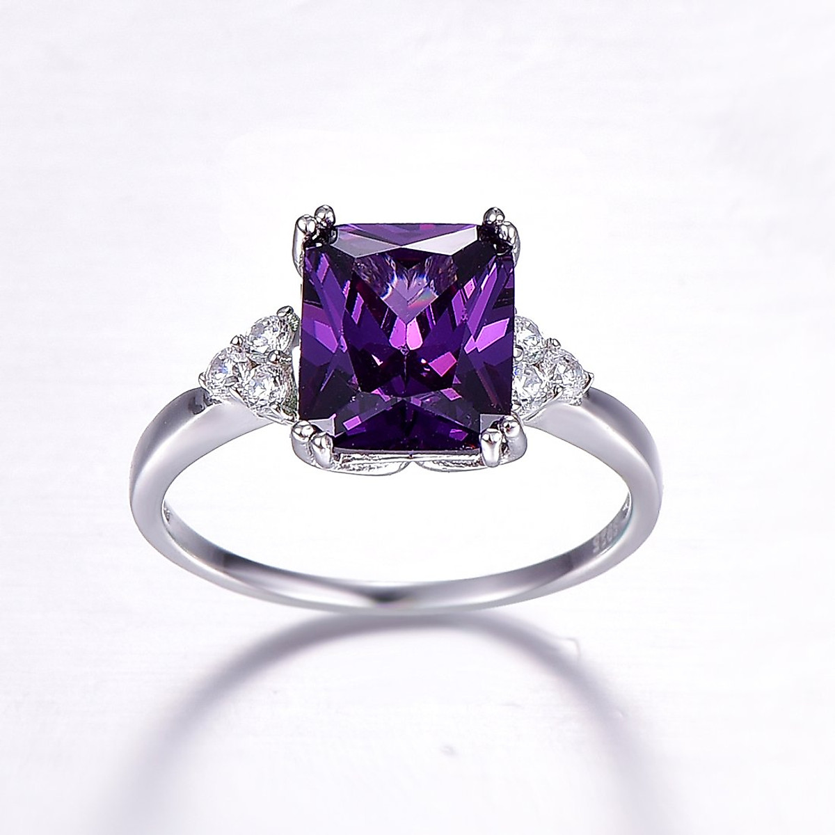 Merthus 8x10mm Radiant Cut Simulated Amethyst Simple 925 Sterling Silver Engagement Ring for Women Size 9