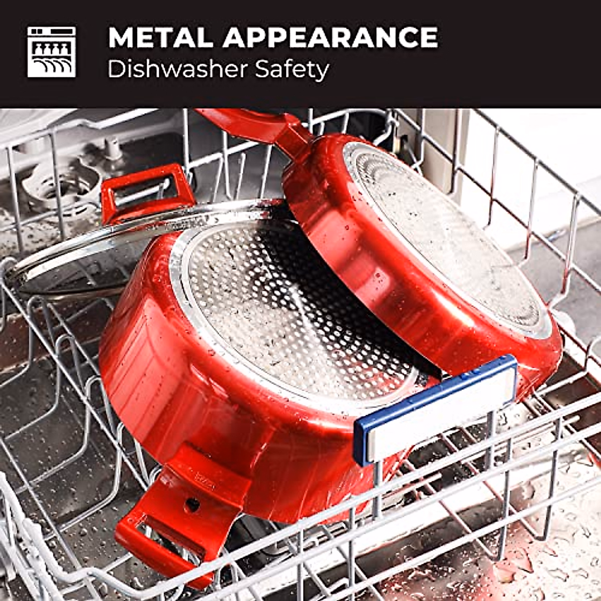 6 Pcs Pots and Pans Sets, Nonstick Cookware Set, Induction Pan Set, Chemical-Free Kitchen Sets, Stone-Derived Coating, Saucepan, Stock Pot, Frying Pan, Red