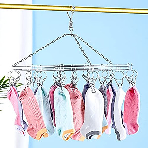 Stainless Steel Sock Dryer Laundry Hanger Drying Rack Windproof Clothes Hanger with 20 Clips for Drying Socks,Clothes,Hats,Baby Clothes,Towels,Underwear and Gloves