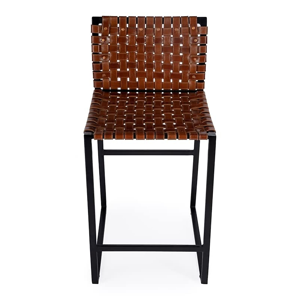 BOWERY HILL Transitional Metal Mahogany Urban Woven Leather Counter Stool