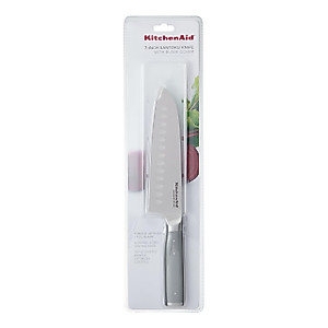 KitchenAid Gourmet Forged Santoku Custom-Fit Cover, Sharp Kitchen Knife, High-Carbon Japanese Stainless Steel Blade, 7 Inch, Gray