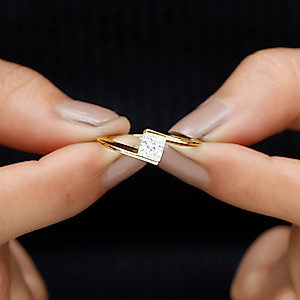 Rosec Jewels Certified Moissanite Solitaire Promise Ring, D-VS1 Quality, 5 MM Princess Cut Engagement Ring For Women, 14K Yellow Gold, Size:US 6.00