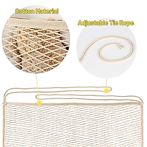 Stuffed Animal Storage Net for Kids, Bedside Toy Organizer Net - Neatly Store Your Stuffed Animals, Cotton Bedside Stuffed Animal Storage Net with Tether, Stretches up to 32 Inches, Beige