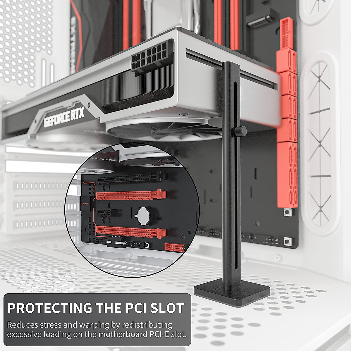 upHere Graphics Card GPU Brace Support Video Card Sag Holder/Holster Bracket, Anodized Aerospace Aluminum Black,Adjustable Height Support,GH02BK