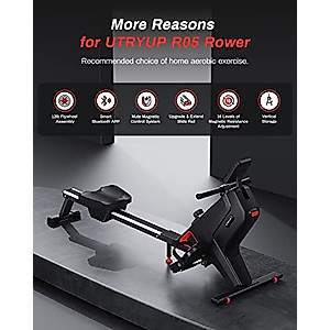 Magnetic Rowing Machine, UTRYUP Bluetooth Rower Machine for Home, Upgrade Resistance Strength with 16 Levels, Custom Widened Foot Pedals, 350 Lbs Weight Capacity