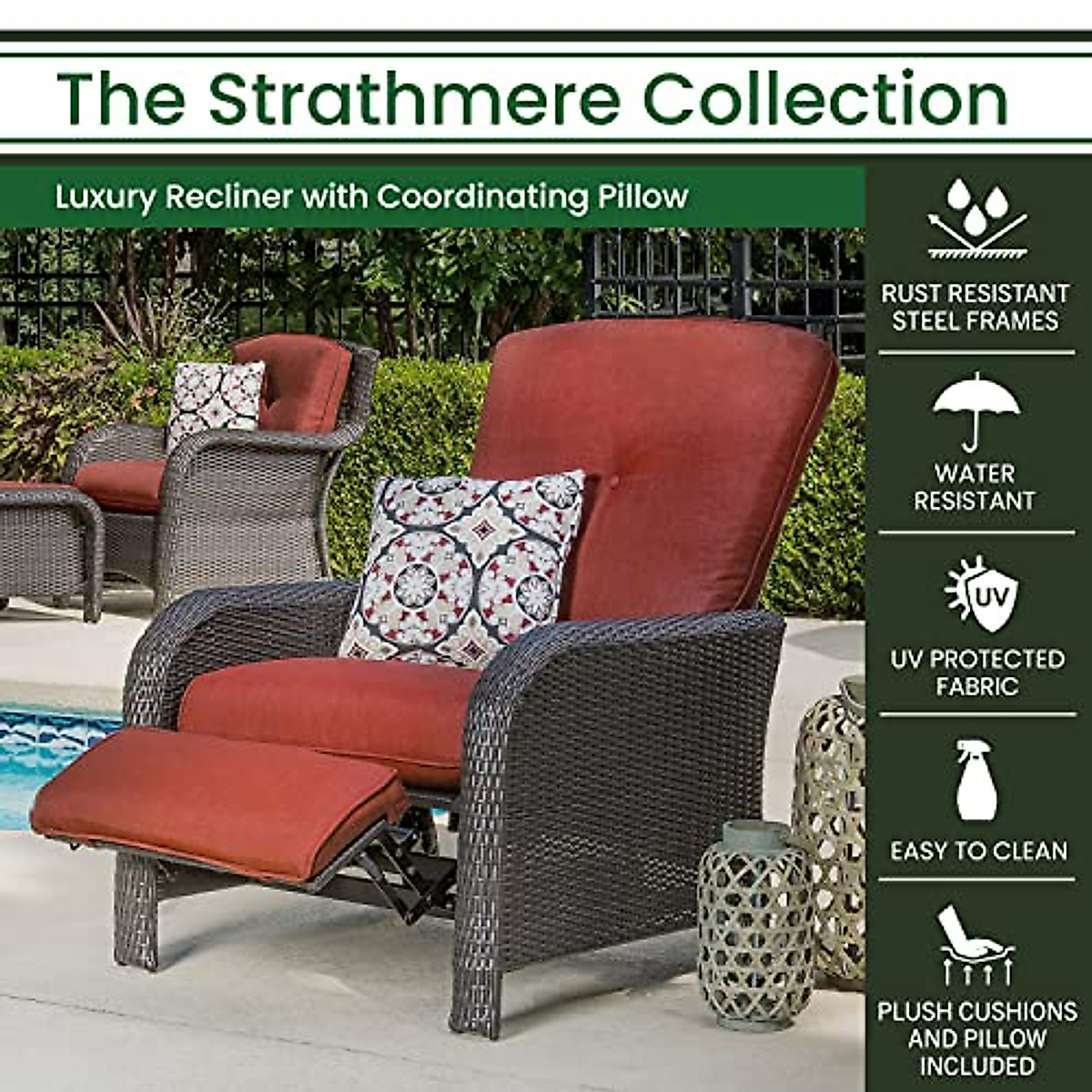 Hanover Strathmere Outdoor Luxury Recliner, Rich Brown/Crimson Red