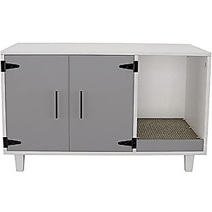 GDLF Modern Wood Pet Crate Cat Washroom Hidden Litter Box Enclosure Furniture House as Table Nightstand with Scratch Pad,Stackable (Gray & White)