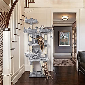 Yaheetech 68.5in Multi-Level Cat Tree Large Cat Tower with Sisal-Covered Scratching Board & Scratching Posts, Cozy Perches, Stable Cat Tower Cat Condo Pet Play House, Light Gray