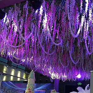 12 Pieces of 3.6 Feet/Piece of Artificial Fake Wisteria Vine Ratta Hanging Garland Silk Flower String-Like Family Party Wedding Garden Outdoor Office Wall Decoration (Green, 12)