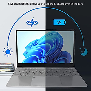 Jectse 15.6in Laptop, 12GB RAM 512GB ROM, Quad Core for Intel N5105 CPU Notebook Computer with Fingerprint Reader and Keypad, 2K HD IPS Screen, 7000mAh Battery for Windows 10, Silver