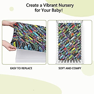 Cars Themed Fitted Crib Sheet,Standard Crib Mattress Fitted Sheet Soft Toddler Mattress Sheet Fitted-Crib Mattress Sheet or Toddler Bed Sheet, 28“ x52“,Multicolor