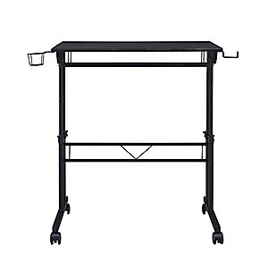 Techni Mobili Rolling Writing Desk with Height Adjustable Desktop and Moveable Shelf, Black