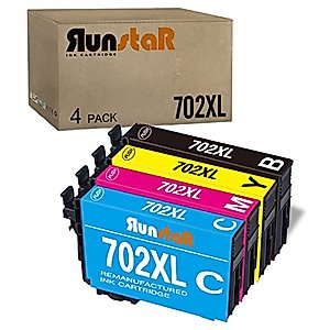 Run Star Remanufactured 4 Pack 702XL Ink Cartridge Replacement for Epson T702XL 702XL T702XL120 702 for Epson Workforce Pro WF-3720 WF-3733 WF-3730 All-in-One Printer (Black Cyan Magenta Yellow)