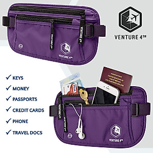 VENTURE 4TH RFID Money Belt for Girls - Hidden Passport Holder (Purple)