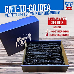 BTG Gear Heavy Duty 1/2" Marine Ropes Dock Line Reflective Boat Kit-Bow Lines for Boats up to 36'-Includes (Two 25'x1/2" Bow Lines, ONE 35'x1/2" Spring)-Double Braided Nylon Dock Kit (Rope with Loop)