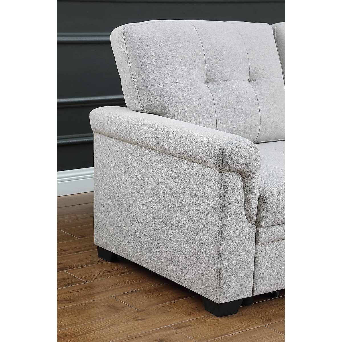 SONGG 84'' L-Shape Convertible Sleeper Sectional Sofa with Storage Chaise and Tufted Cushions, 3 Person Linen Upholstered Reversible Corner Couch w/Pull-Out Bed, for Living Room, Apartment